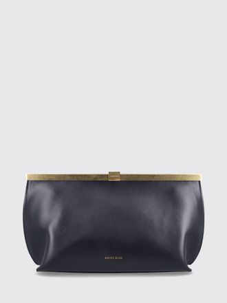 Anine Bing Clutch aus glattem Rindsleder mit Metallverschluss und laminiertem Logo