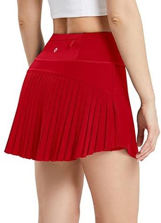 Baleaf Jupe de tennis pliss&eacute;e pour femme - Contr&ocirc;le du ventre - Jupe-short de golf avec poches pour entra&icirc;nement et sport, Rouge, XXL
