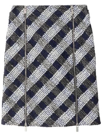 Burberry jupe en tweed &agrave; carreaux - Bleu