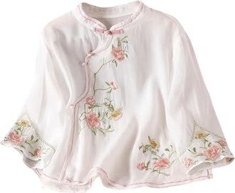 Generic Chemisier pour femme - Manches 3/4 - &Eacute;l&eacute;gant - En lin - Blanc - Manches courtes - Chemisier m&eacute;di&eacute;val - Tunique en lin - L&eacute;ger - D&eacute;contract&eacute; - Conforta