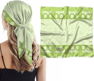 Generic Bandana vert &agrave; bords ondul&eacute;s et rayures en soie pour dormir - Bandana carr&eacute; pour femme, Rayures vertes ondul&eacute;es, 28 &times; 28 inch