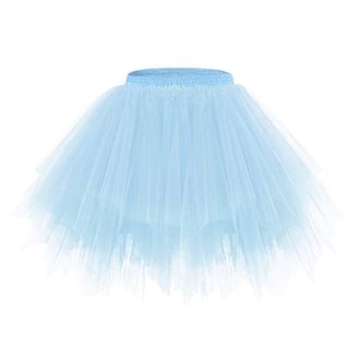 Minetom Damen T&uuml;llrock T&uuml;t&uuml; Rock Kurz Crinoline Tutu Rockabilly Minirock A Blau 04 Einheitsgr&ouml;&szlig;e