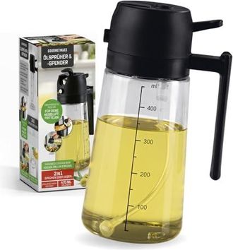 Gourmetmaxx 2-in-1 &Ouml;lspr&uuml;her & &Ouml;lspender aus Glas | feiner Nebel (0,15 g/Sto&szlig;) oder &Ouml;lstrahl | 470 ml &Ouml;lgie&szlig;er, sp&uuml;lmaschinenfest, nachf&uuml;llbar | ideal f&uuml;r Hei&szlig;luf