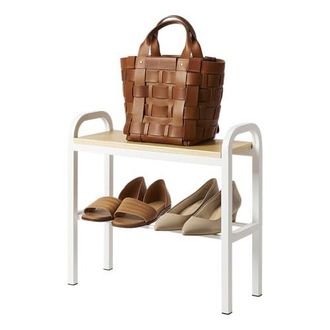 Yamazaki Tableware Yamazaki 4787 TOWER Schuhregal mit Holzbrett, wei&szlig;, Stahl/Schichtholz, minimalistisch, 48 x 19 x 46 cm