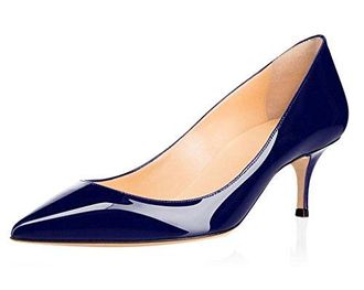 elashe Escarpins Femme - 6.5 cm Kitten-Heel Chaussures - Bout Pointu Fermé - Classique Bureau Soiree Shoes Bleu EU39