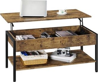 Yaheetech Table Basse avec Plateau Relevable Table de Salon avec Compartiment Cach&eacute; en Bois MDF Brun Rustique 104,5 x 49,5 x 47 cm