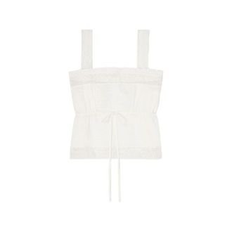 Ganni Femme, Tops, Blanc, Taille: 38 FR Haut &agrave; Cordon de Serrage et Bordure en Dentelle