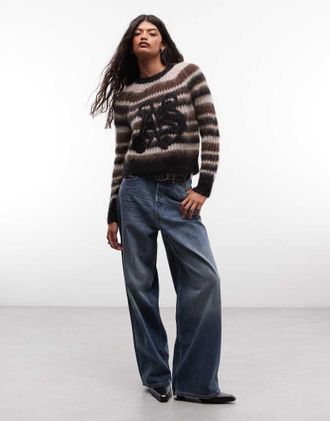 AllSaints Rega Pullover mit Logo-Streifen in Braun