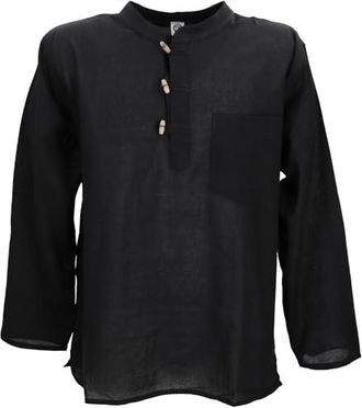 Guru Shop Guru-Boutique, Chemise de Pêche du Népal, Chemise Hippie Goa, Chemise de Yoga, Chemise Décontractée, Noire, Ducoton, Size:XL, des Chemises