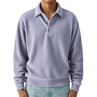 Generic Polo tendance &agrave; texture gaufr&eacute;e pour homme Printemps Automne D&eacute;contract&eacute; T-shirt Tops Chemise Col en V Col Revers, violet clair, 5XL