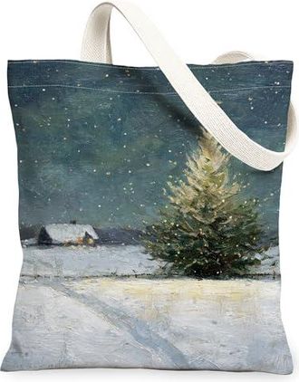 Generic Sacs fourre-tout en toile darbre dhiver, sc&egrave;ne artistique de la nature, sacs d&eacute;picerie r&eacute;utilisables, sacs d&eacute;picerie vintage, l&eacute;gers et lavables, toil