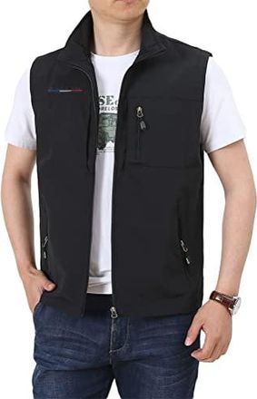 ORANDESIGNE Gilet Dextérieur pour Homme Été Multipoche Léger Respirant sans Manches Veste Gilet de Photographie B Noir 3XL