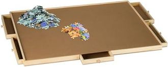 Relaxdays Puzzlebrett, 6 ausziehbare Schubladen, Puzzle bis 1500 Teile, Ebene Arbeitsoberfläche, Holz Puzzletisch, Natur, 1 Stück