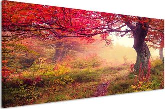 Paul Sinus Art 150x50cm Leinwandbild auf Keilrahmen Ukraine Wald Wiese Bäume Sommer Wandbild auf Leinwand als Panorama