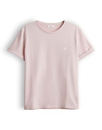 OPUS T-Shirt SERZ Regular T-Shirt aus Organic Cotton gerade geschnitten mit Rundhalsausschnitt und Herzstickerei