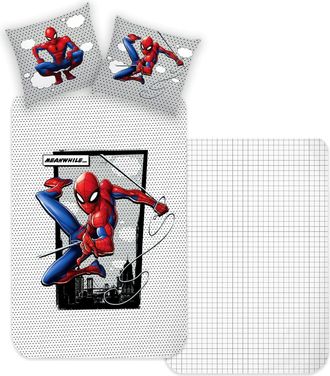 JACK Renforcé Wende Bettwäsche 2 TLG. 135x200cm Spider-Man Marvel Disney Super Hero Grau Rot Reißverschluss