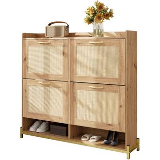 Liberte Libert&eacute; - Meuble &agrave; chaussures 108,5 x 24 x 100 cm - Rangement bois MDF avec socle m&eacute;tallique - 4 portes et 2 &eacute;tag&egrave;res pour entr&eacute;e