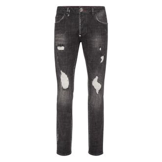 Philipp Plein Homme, Jeans, Gris, Taille: W31 Denim Pantalons Super Straight Cut Skull&Bones