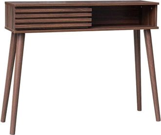 Sweeek Console scandinave effet bois noyer avec 1 porte coulissante rainurée 2 niches de rangement