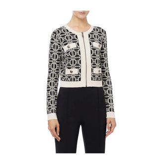 Elisabetta Franchi Femme, Pulls, Multicolore, Taille: 40 FR Cardigan Court Logo Jacquard Noir