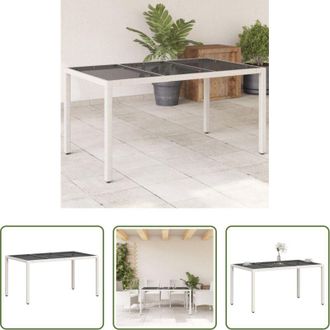vidaXL Gartentisch - Gartentisch mit Glasplatte Wei&szlig; 150x90x75 cm Poly Rattan
