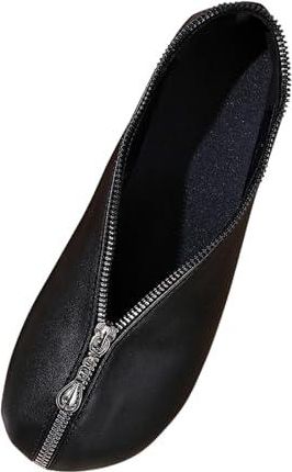Generic Chaussures confortables pour femme avec fermeture &eacute;clair sur le devant, semelle large et plate. Chaussures hautes pour femmes noires avec talon et lac