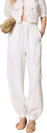 Twinset Femme, Pantalons, Blanc, Taille: 36 FR Pantal&iacute;n Lino Bordado Ingl&eacute;s