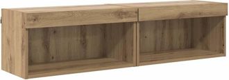 vidaXL vidaXL Ensemble meuble TV avec LED Ch&ecirc;ne artisanal Bois ding&eacute;nierie