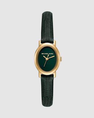 Michael Kors Maude montre &agrave; trois aiguilles en cuir vert dor&eacute;