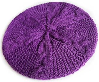 Generic B&eacute;ret en laine tricot&eacute;e pour femme - Bonnet baggy au crochet - Bonnet dhiver tricot&eacute; pour le ski - Bonnet en fourrure des ann&eacute;es 90, violet, Taille un