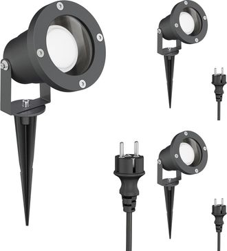 LEDs Com 3 St&uuml;ck LED Gartenstrahler DUK anthrazit mit Erdspie&szlig; f&uuml;r au&szlig;en, IP65, inkl. GU10 Lampe (wei&szlig;, 5W, 450lm)