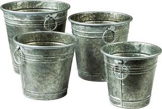 Novità Home Ensemble de 4 cache-pots - pots avec anneaux couleur zinc blanc