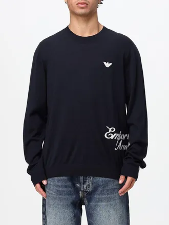 Emporio Armani Pullover aus Seiden-Baumwoll-Mix mit Adler-Logo und Rundhalsausschnitt