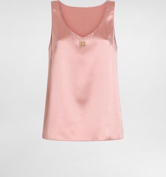 Dolce & Gabbana Satin Tank Top With Dg Logo Pin - Frau Blusen Und Tops Pink Seide 46