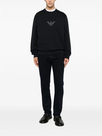 Emporio Armani Logo-Embroidered Crew Neck Sweatshirt - Blue