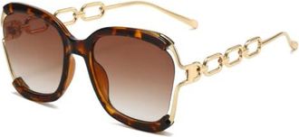 Generic Lunettes de soleil carrées de luxe 2025 pour femme UV400 rétro chaîne en métal nuances lunettes de soleil dété pour femme, léopard, taille unique