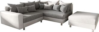 DELIFE Eckcouch Clovis Weiss Hellgrau Hocker Armlehne Ottomane Rechts Ecksofa Modulsofa