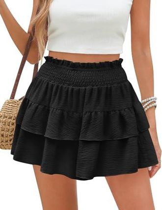 Heekpek Short Femme Ete Fluide &agrave; Volants Shorts Taille Haute Ceinture &Eacute;lastique Jambes Larges Jupe Short de Plage Confort Mini Shorts de Vacances avec Doublur