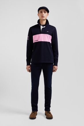 Eden Park Maillot Manches Longues En Coton Bleu Marine Rayure Rose Coupe Regular