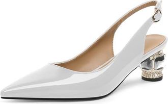 EDEFS Escarpins Slingback Femme Polyvalents Talon Bas Bloc 5 cm Cuir Verni Bout Pointu avec Strass Cristal pour Mariages Gala Tapis Rouge & Tenue Quotidienn