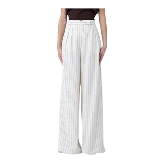 Max Mara Wide Leg Pinstripe Linen Pants - - Trousers - Damen - Wei&szlig; - XL