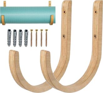 Generic Yoga Mat Holder - 2 Pieces Wooden Wall Mount Rack, Yoga Mat Storage Holder with Screws for Home Gym, Indoor Exercise, Fitness Accessories, Foam Roller
