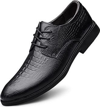 Generic Chaussures Derby à Lacets en Cuir for Homme, Style Oxford, Motif Crocodile, Semelles en Caoutchouc antidérapantes, idéales for Les Mariages(Noir,45 EU