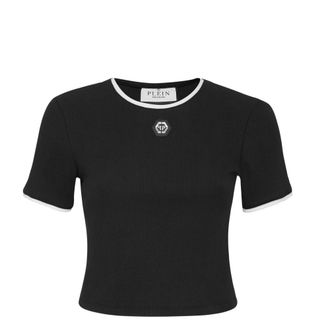 Philipp Plein Femme, Tops, Noir, Taille: 38 FR T-shirt Round Neck SS Rib