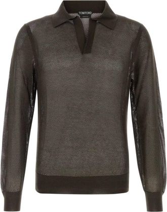 Tom Ford Homme, Tops, Brun, Taille: M Polo en Maille Coton et Soie