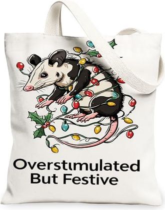 Generic Sacs fourre-tout en toile motif animal de vacances, sacs d&eacute;picerie r&eacute;utilisables, l&eacute;gers et lavables avec bandouli&egrave;re, blanc, 13x15 Inch