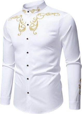 Generic Chemise &eacute;l&eacute;gante pour homme - Chemise traditionnelle boutonn&eacute;e - Chemise daffaires avec imprim&eacute; &agrave; manches longues - Chemise de loisirs - Chemise de tr