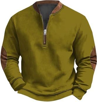 Generic Sweat-shirt pour homme, sans capuche, fermeture &eacute;clair quart de fermeture, tendance, d&eacute;contract&eacute;, pull &agrave; col montant, haut &agrave; manches longues, conforta