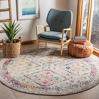Safavieh Boho Teppich für Wohnzimmer, Esszimmer, Schlafzimmer - Madison Collection, Kurzer Flor, Grau und Gelb, 200 x 200 cm