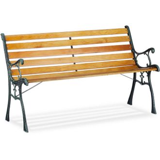 Relaxdays Relaxdays - Banc de jardin, 2 places, lattes en bois, fonte de fer, balcon et terrasse, hlp 73,5 x 126 x 52,5 cm, nature